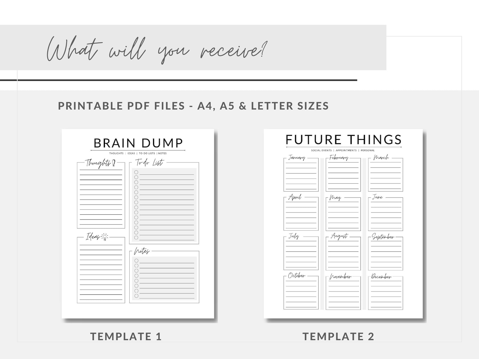 Brain Dump PDF Printable | A4, A5, Letter Brain Dump Templates | to Do ...