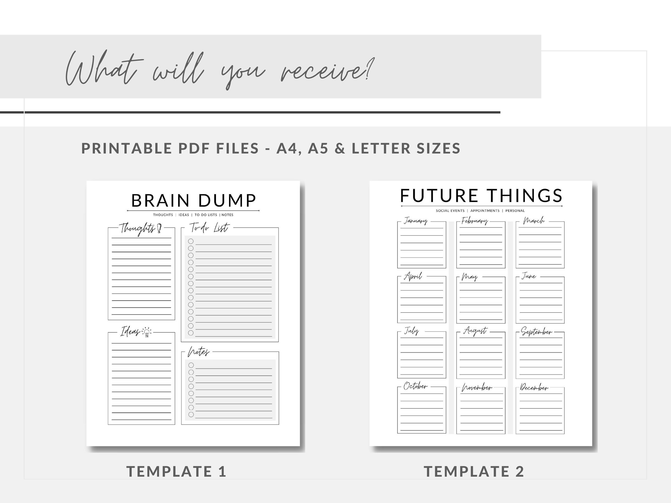 Brain Dump PDF Printable | A4, A5, Letter Brain Dump Templates | to Do ...
