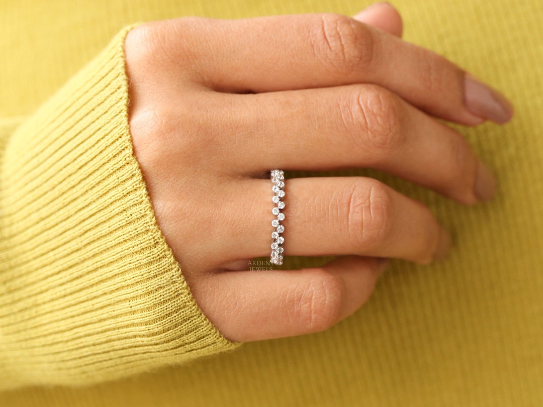 Round Moissanite Band/floating Diamond Band/bubble Ring/half Eternity ...