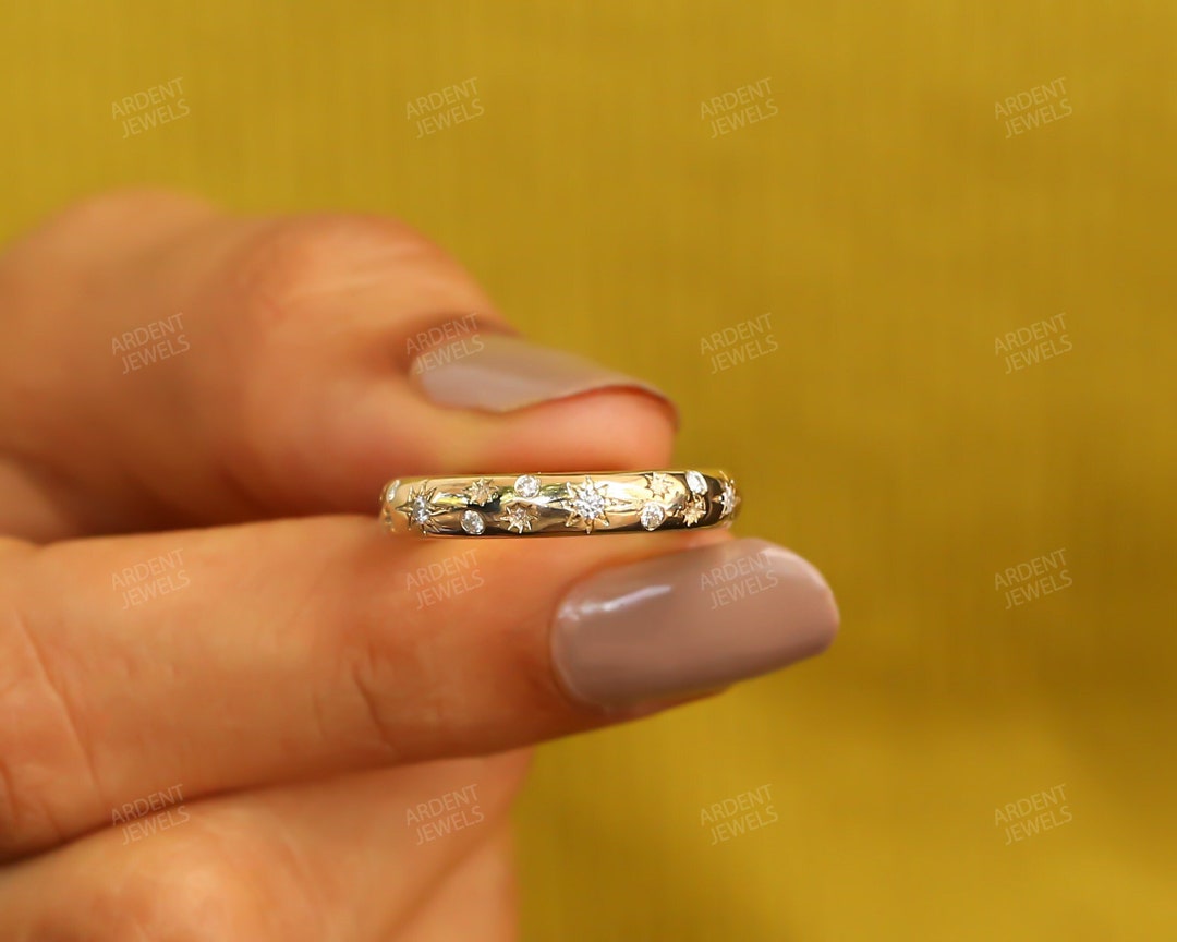 Flush Set Round Moissanite Wedding Band Diamond Eternity Band Dainty ...