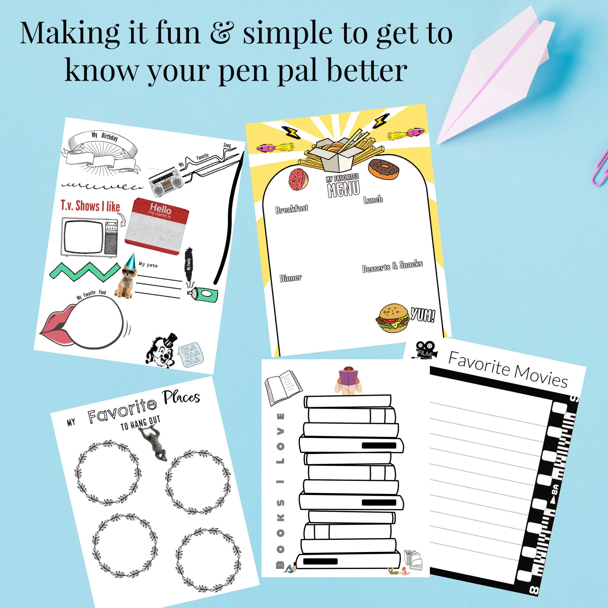 Pen Pal Kit Ages 9 + | Downloadable Stationery| Pen Pal Activity Sheets ...