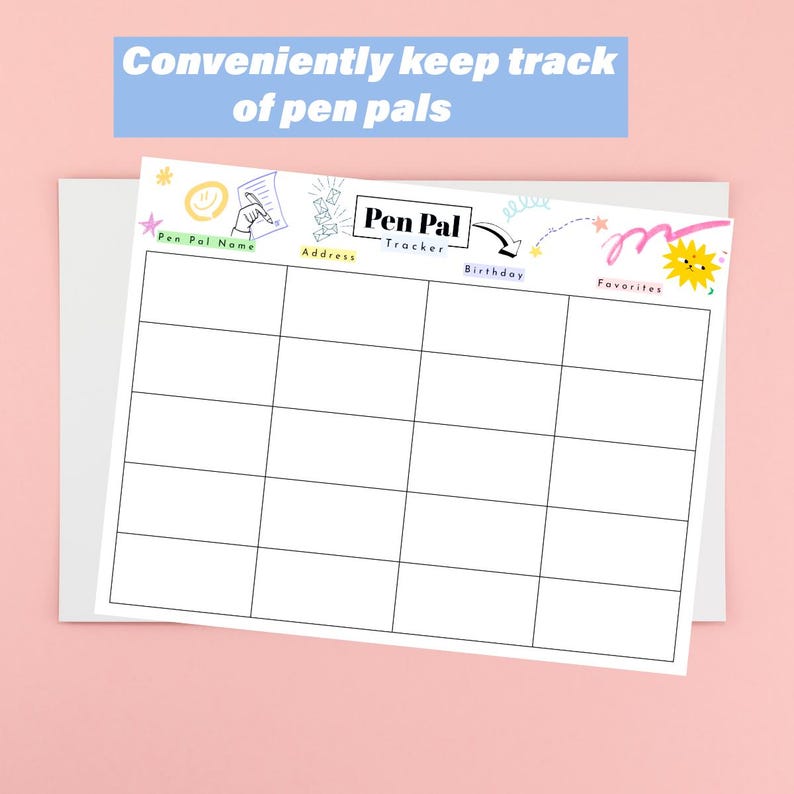 Pen Pal Tracker Sheet: Kids Organizer, Printable Activity (digital ...