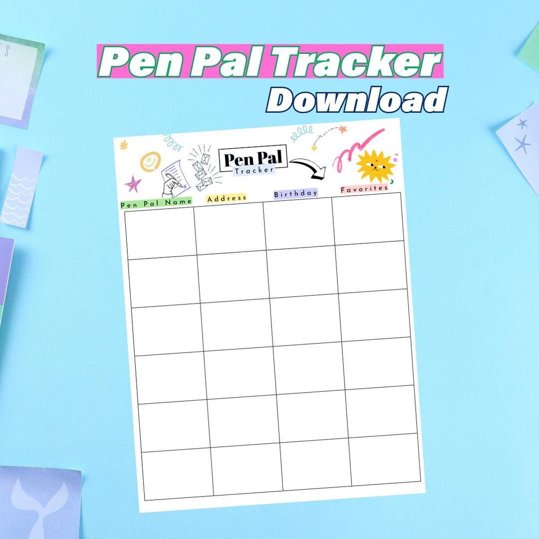 Pen Pal Tracker Sheet: Kids Organizer, Printable Activity (digital ...