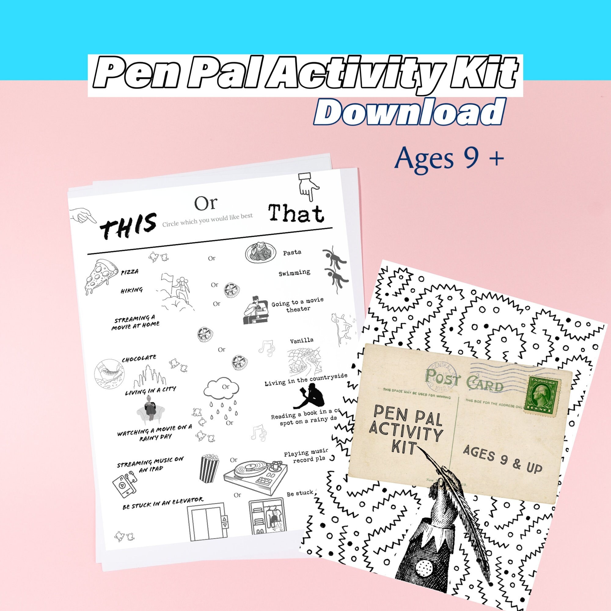 Pen Pal Kit Ages 9 + | Downloadable Stationery| Pen Pal Activity Sheets ...