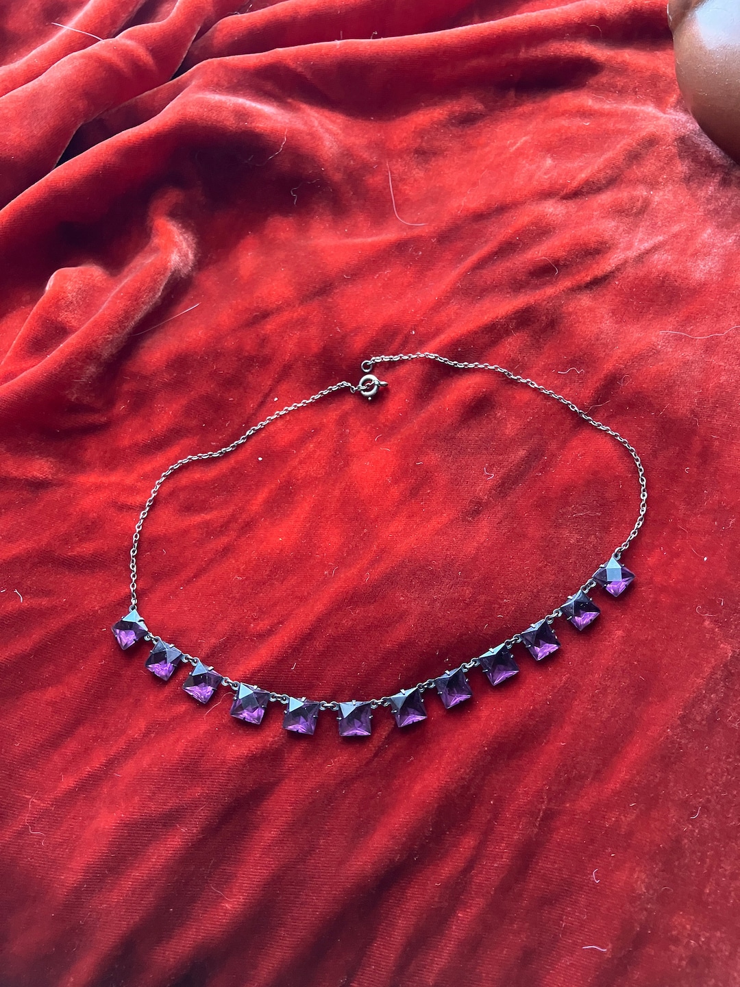 1920's Art Deco Chicklet Necklace, Sterling Settings With Amethyst ...