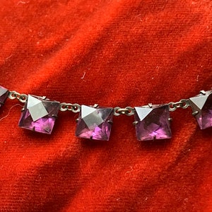 1920's Art Deco Chicklet Necklace, Sterling Settings With Amethyst ...