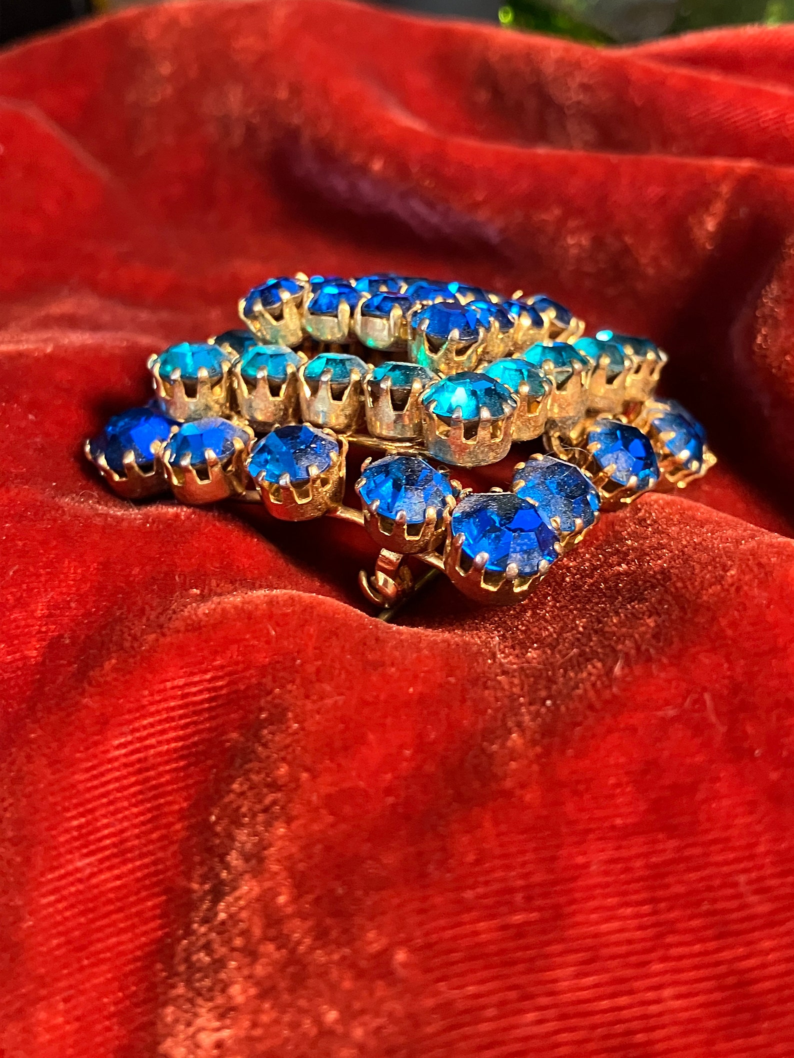 Beautiful Dimensional Austrian Brooch, Square With Blue & Aqua, Circa ...