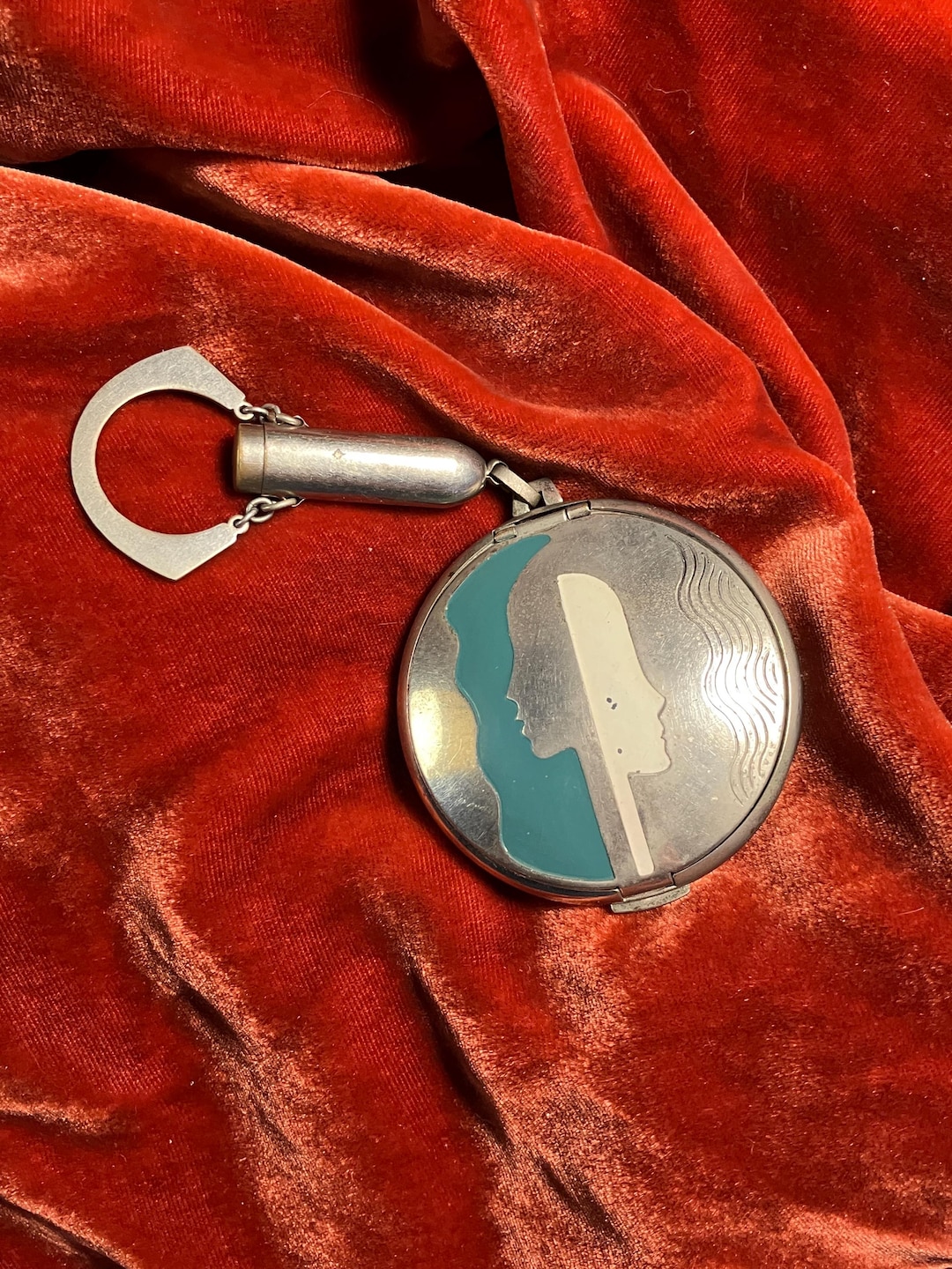 Richard Hudnut Deauville Compact and Lipstick, Art Deco With Teal and ...