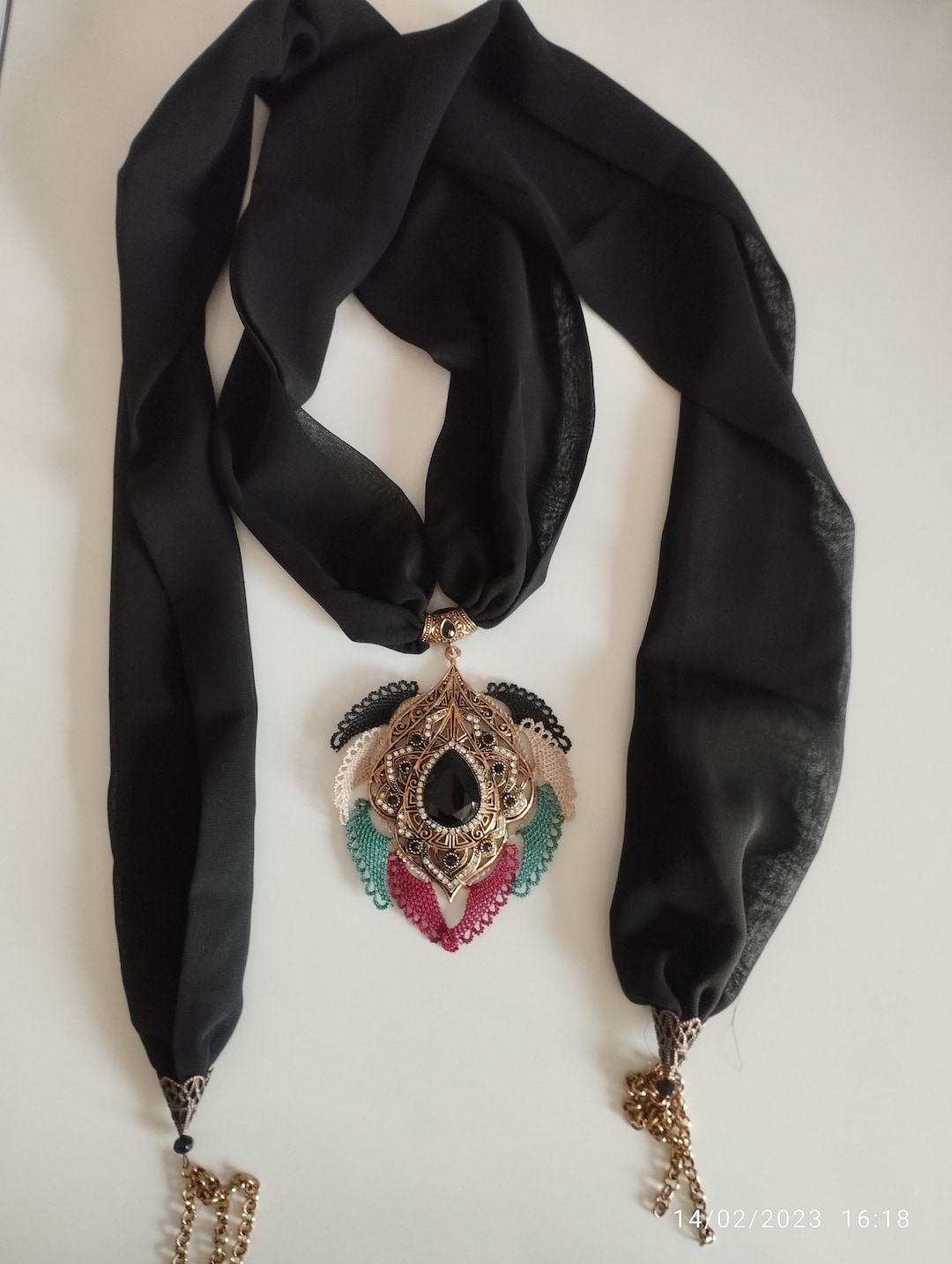 Traditional Turkish Handicraft Needle Lace Scarf, Flower Pattern Needle ...