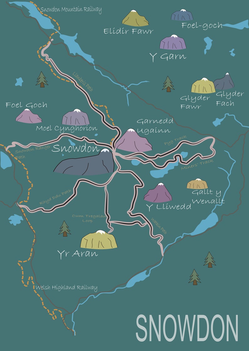 Snowdon Walking Trail Map Print, Art Print, Original Limited Edition ...