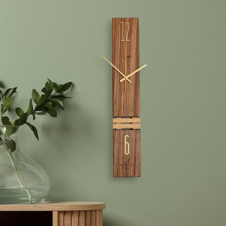 Modern Wall Clock, Wooden Wall Clock, Minimal Design, Zebrano Wood, - Etsy
