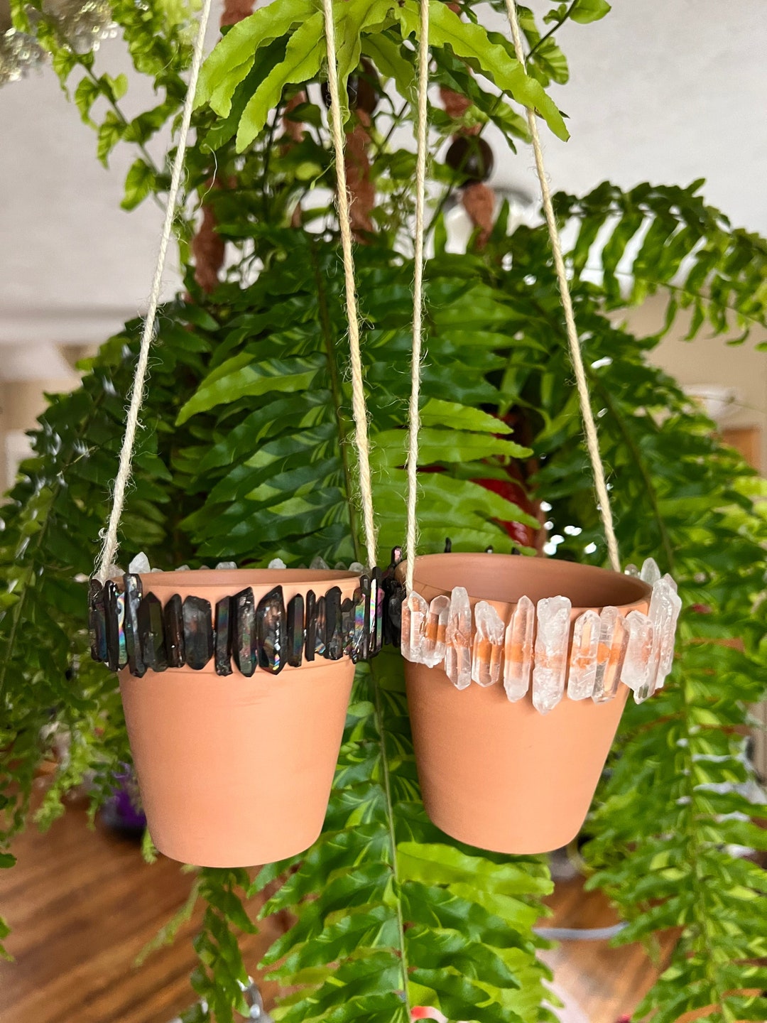 Yin Yang Crystal Terra Cotta Pots/planters/boho/hipster Hanging Pots - Etsy