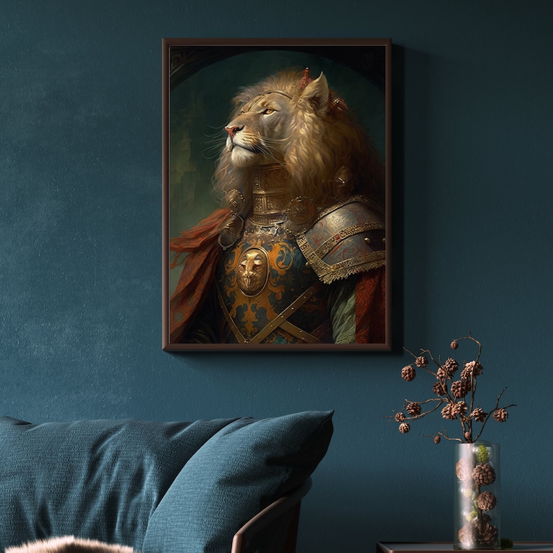 Medieval Lion Wall Art Painting Renaissance Lion Portrait - Etsy