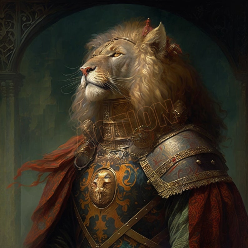 Medieval Lion Wall Art Painting Renaissance Lion Portrait - Etsy