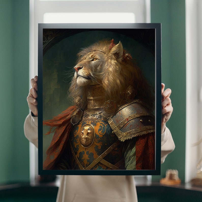 Medieval Lion Wall Art Painting Renaissance Lion Portrait - Etsy