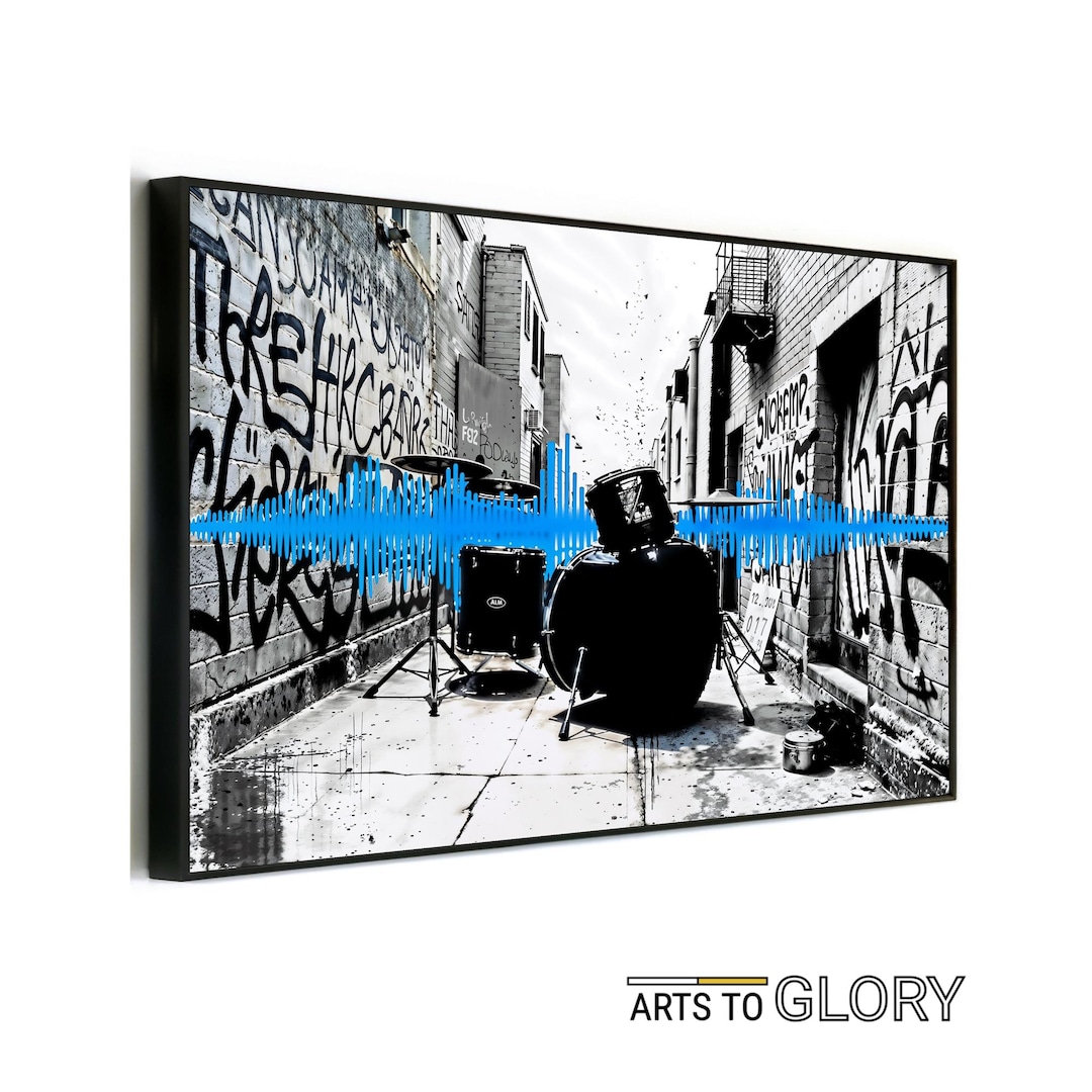 Graffiti Drum Kit With Soundwave - Bold Blue Urban Wall Art Print - Etsy