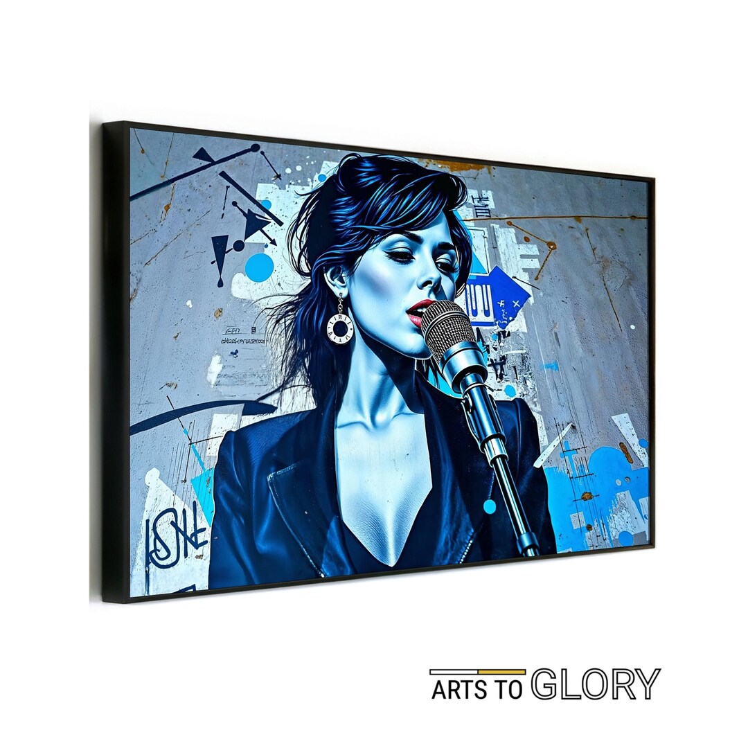 Woman Singing Urban Digital Artwork – Vibrant Blue Accents & Street Art ...