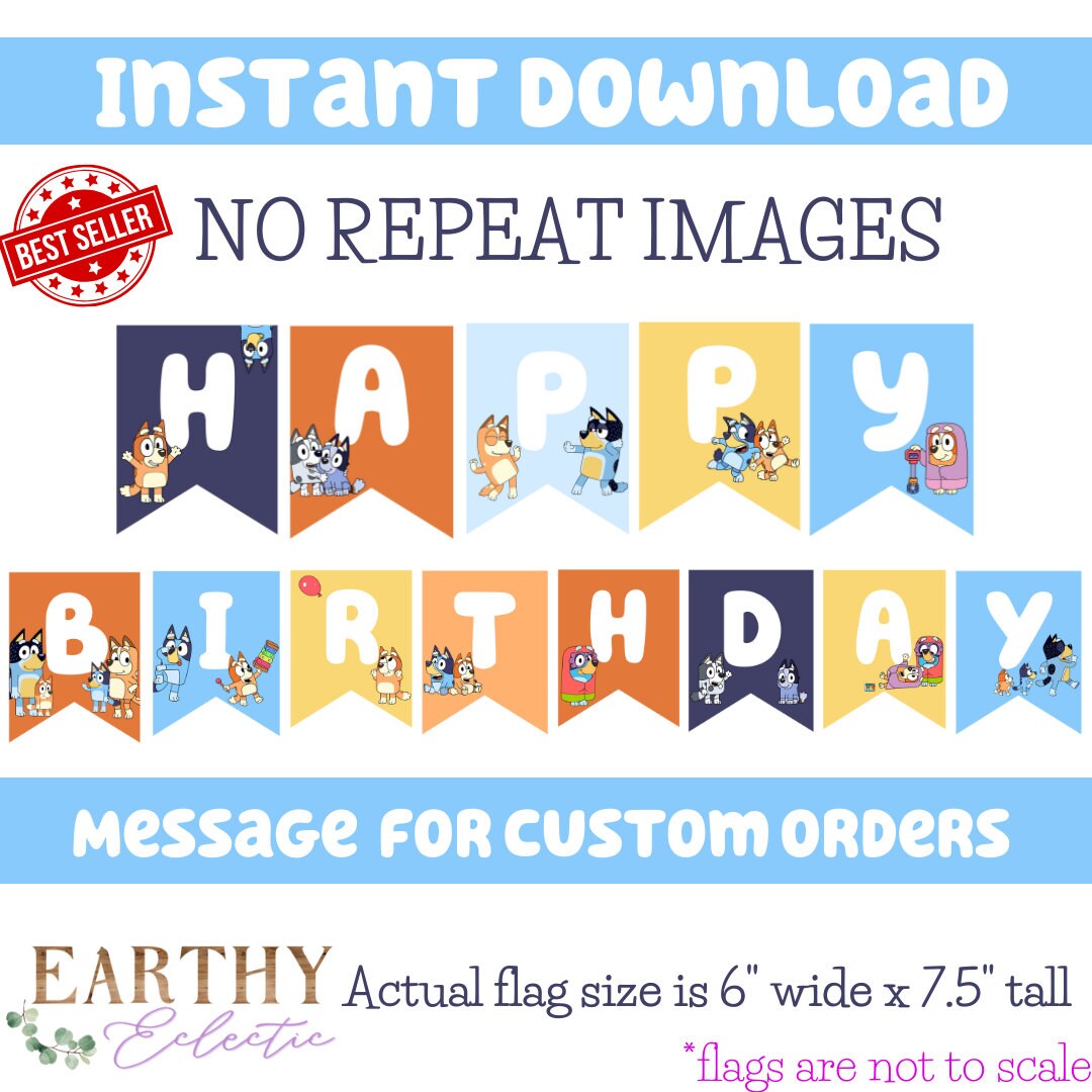 Bluey Birthday Party Printable Flag Banner Bluey Happy - Etsy Portugal