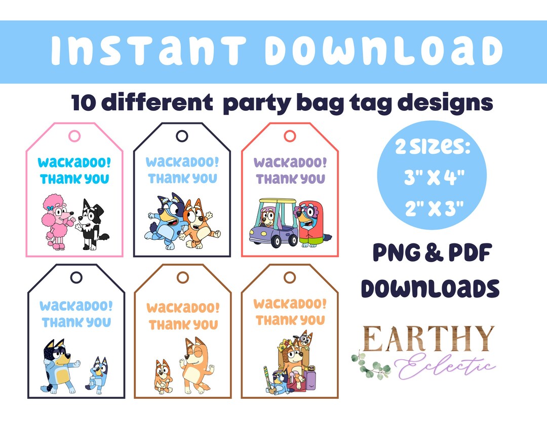 Bluey Party Favor Tags Bluey Gift Tags Wackadoo Thank You - Etsy España