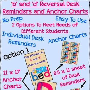 B and D Letter Reversal Desk Reminders and Anchor Charts - Etsy