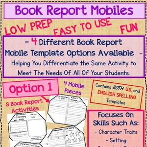 Book Report Templates - Mobile Display Activity for Novels and Picture ...