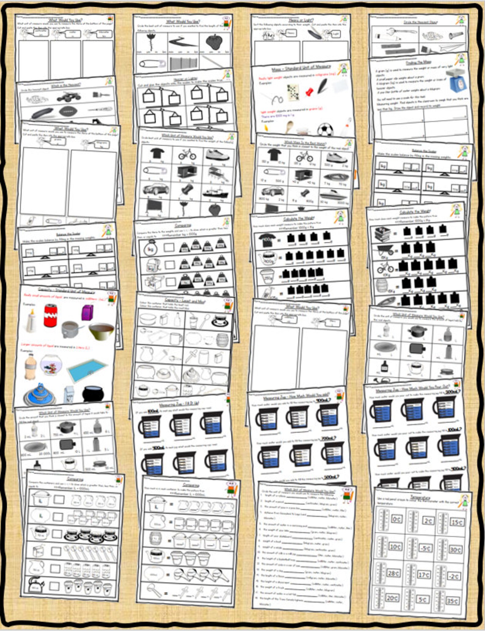 Math - Measurement Worksheets/unit With Answer Key - Printable PDF - Etsy