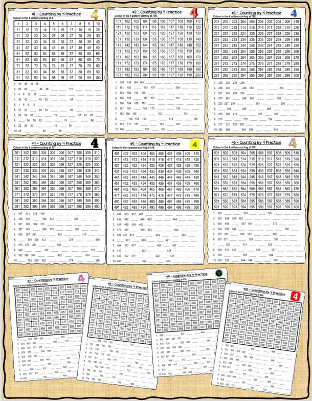 Math - Skip Counting to 1000 by 4 Worksheets - Set 4 - Etsy