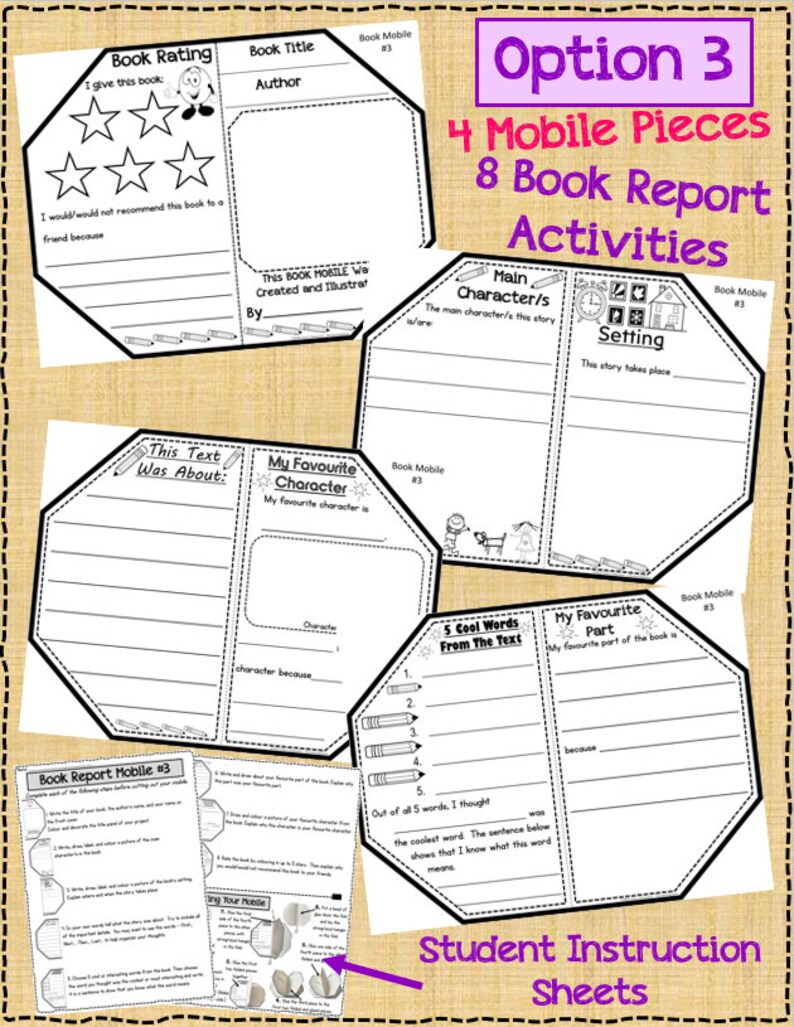 Book Report Templates - Mobile Display Activity for Novels and Picture ...
