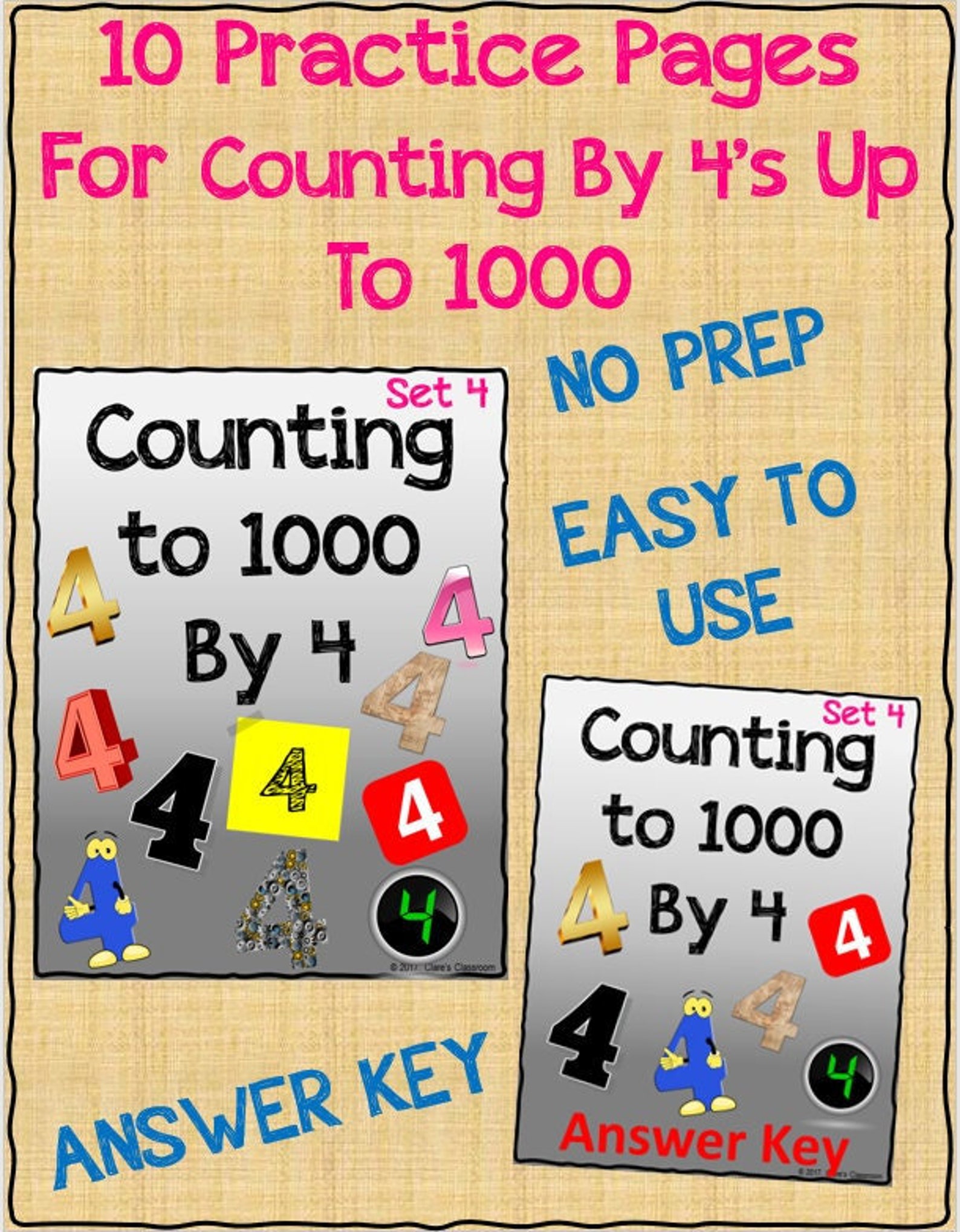 Math - Skip Counting to 1000 by 4 Worksheets - Set 4 - Etsy