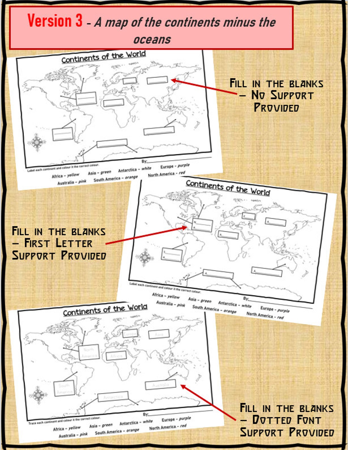 Maps of the Continents of the World for Students to Label and Colour ...