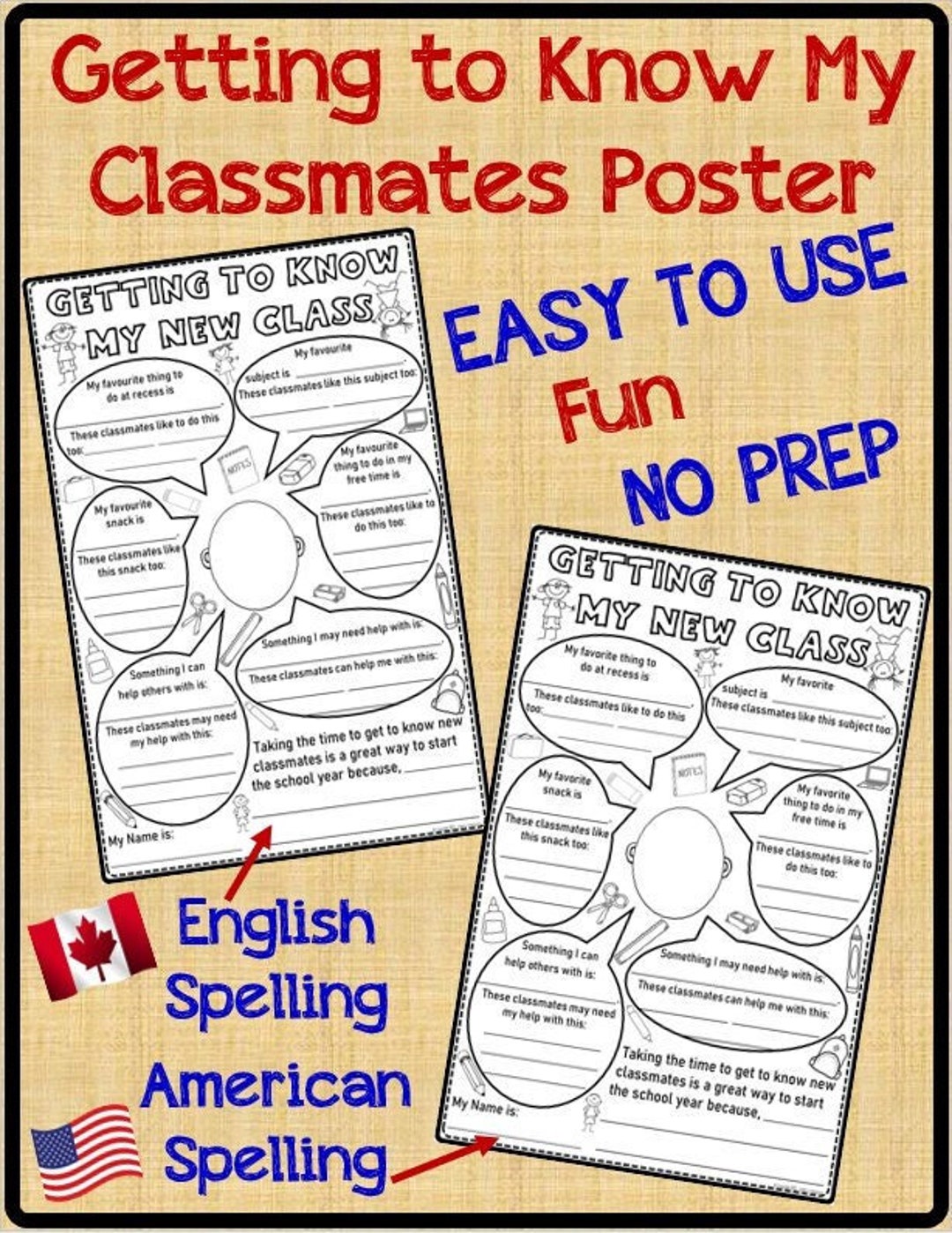 Back to School - Getting to Know My Classmates Poster - Printable 11 X ...