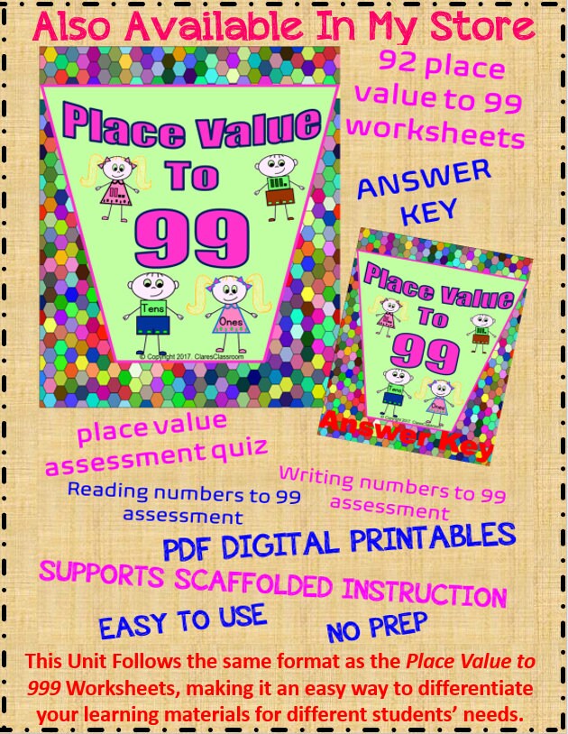 Math - Place Value to 999 - Hundreds, Tens, and Ones Worksheets ...