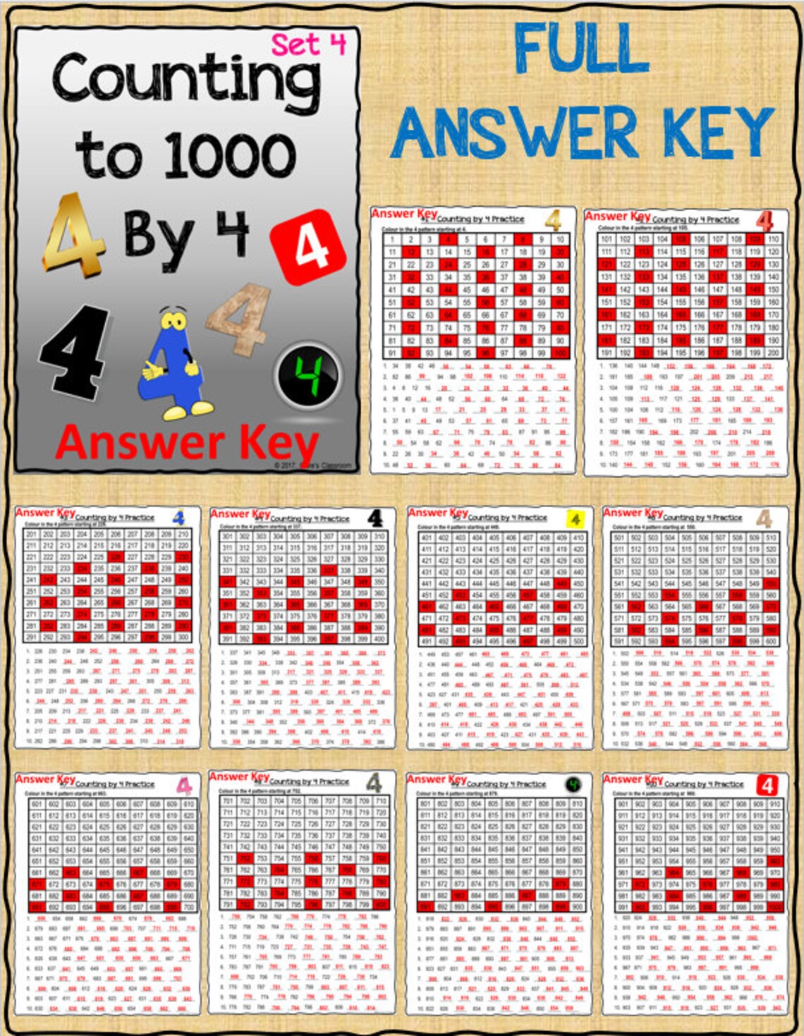 Math - Skip Counting to 1000 by 4 Worksheets - Set 4 - Etsy