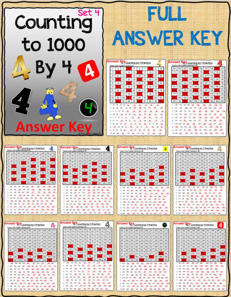 Math - Skip Counting to 1000 by 4 Worksheets - Set 4 - Etsy