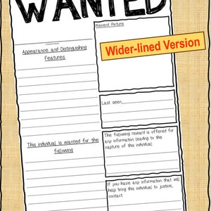Wanted Poster Character Study Worksheet - Printable PDF - Etsy Canada