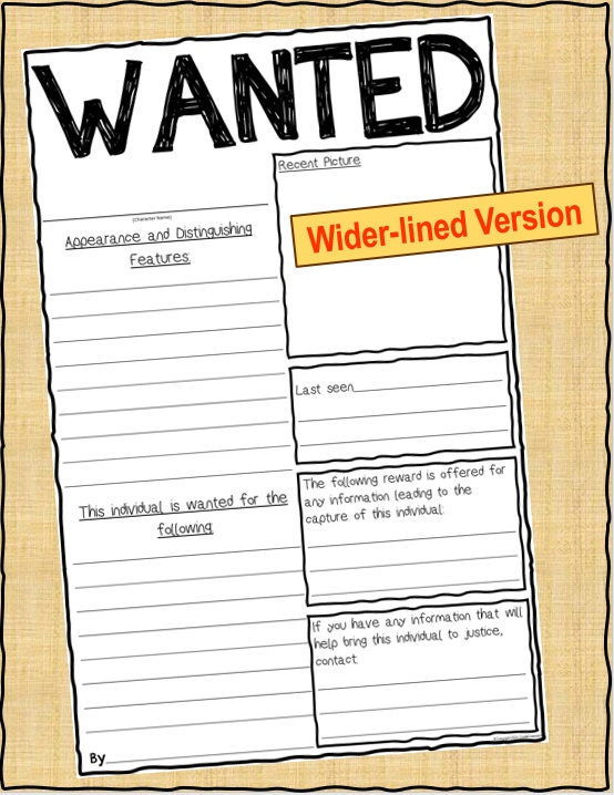 Wanted Poster Character Study Worksheet - Printable PDF - Etsy Canada