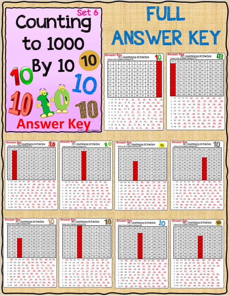 Math - Skip Counting to 1000 by 10 Worksheets - Set 6 - Etsy
