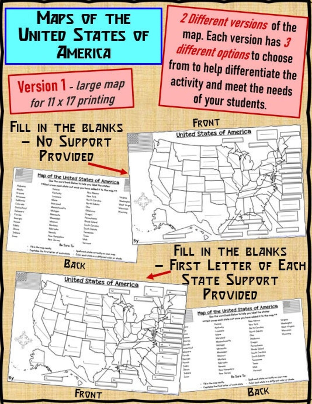 Maps of USA States for Students to Label and Color | Differentiated | 6 ...
