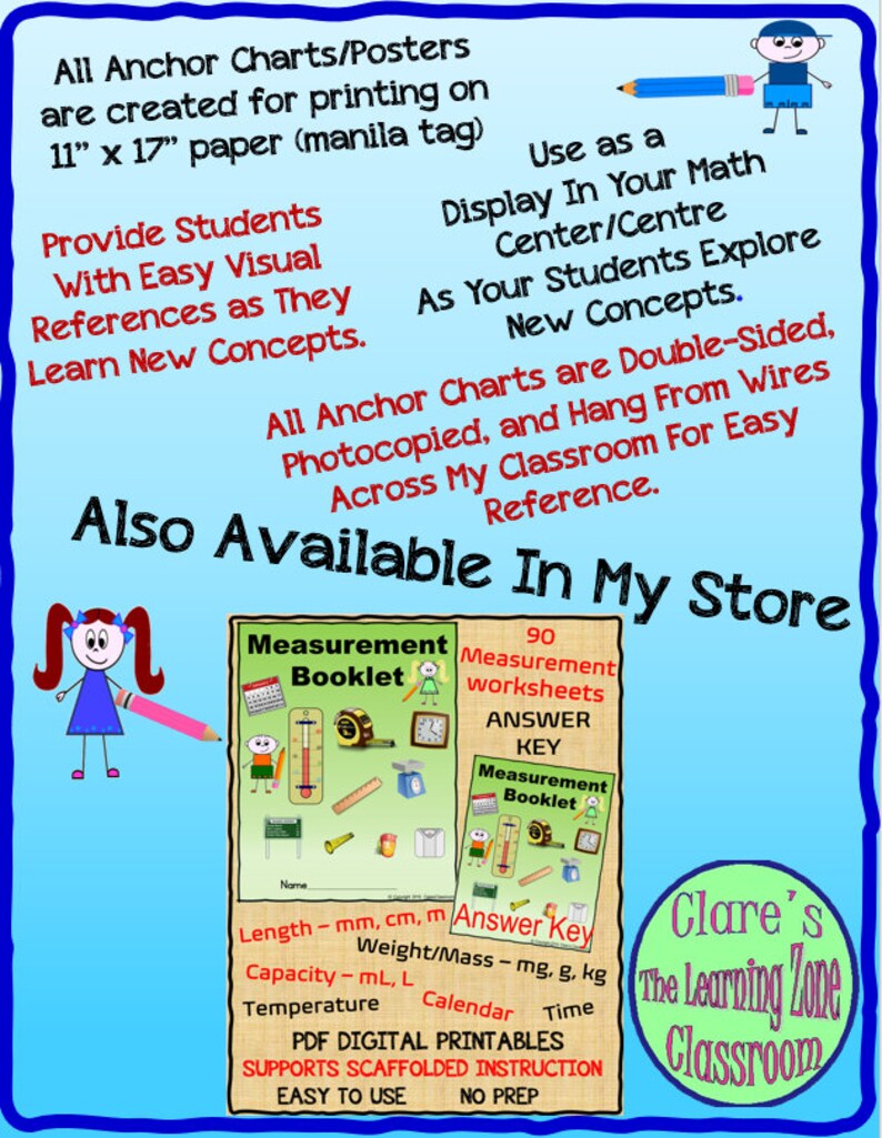 Math - Measurement Anchor Charts - Printable PDF 11" X 17" - Etsy