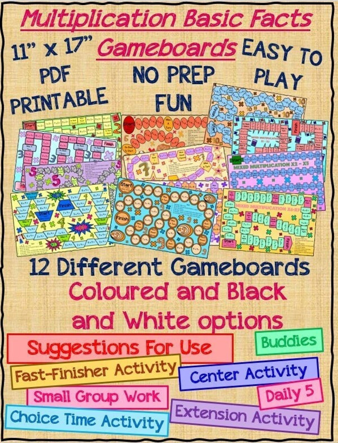 Multiplication Basic Facts Gameboards - Etsy