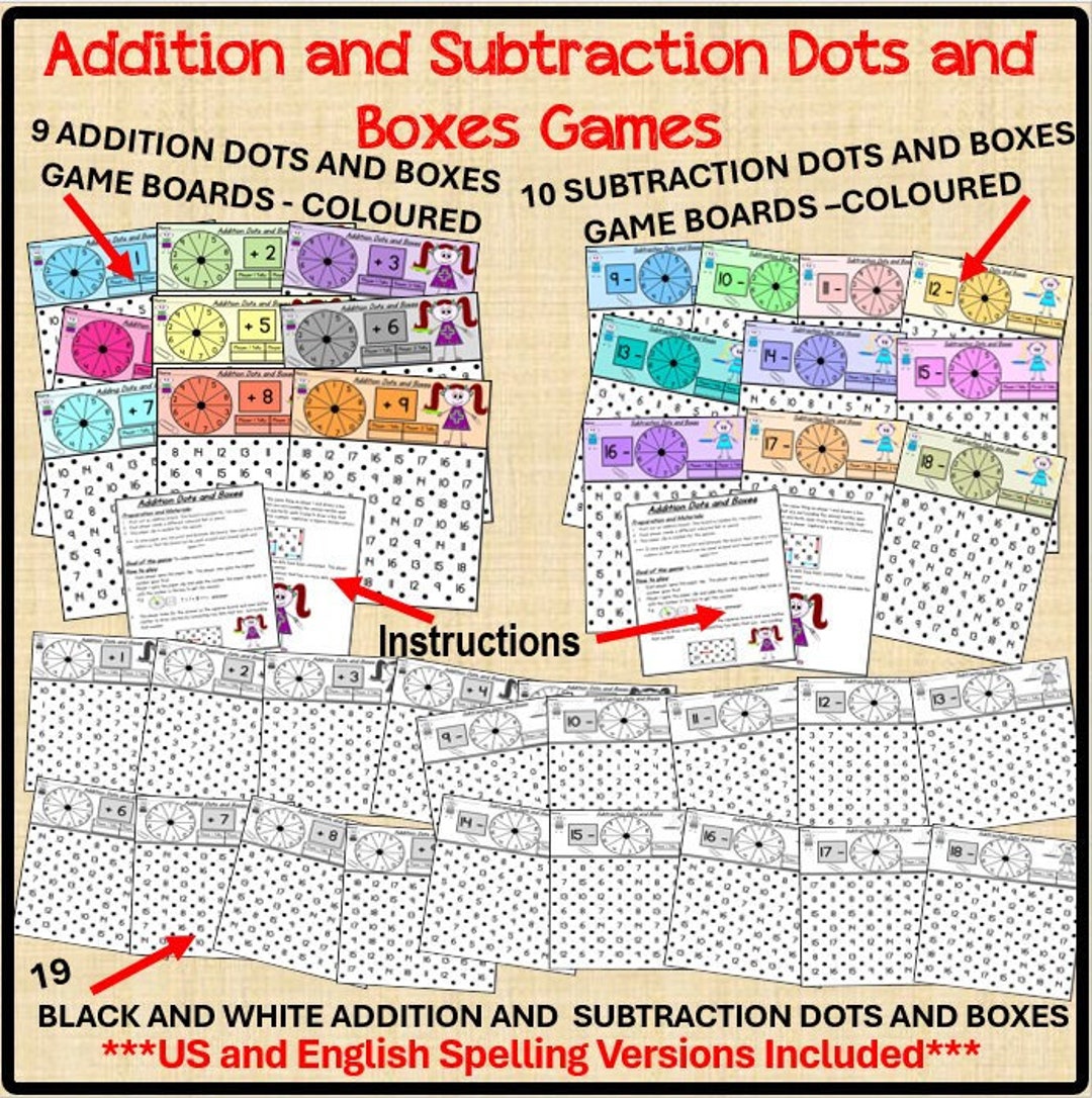 Addition and Subtraction Within 20 Dots and Boxes Math Games - Etsy