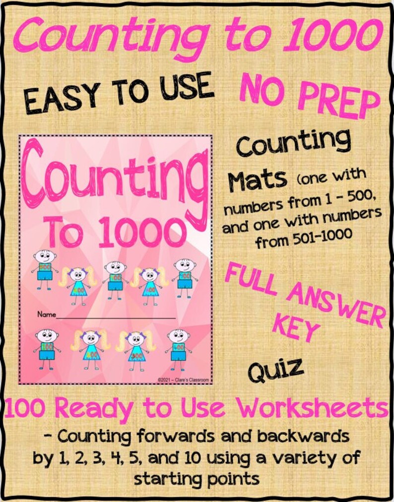 Math - Skip Counting to 1000 by 1's, 2's, 3's, 4's, 5's, and 10's 100 ...