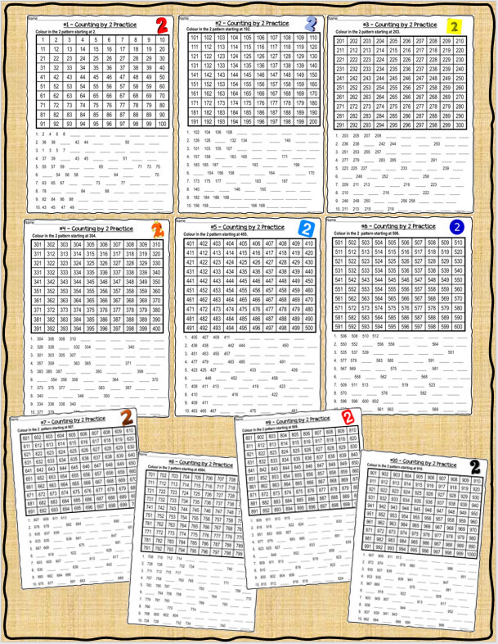 Math - Skip Counting to 1000 by 2 Worksheets - Set 2 Printable PDF - Etsy