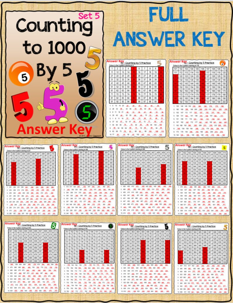 Math - Skip Counting to 1000 by 5 Worksheets - Set 5 Printable PDF - Etsy
