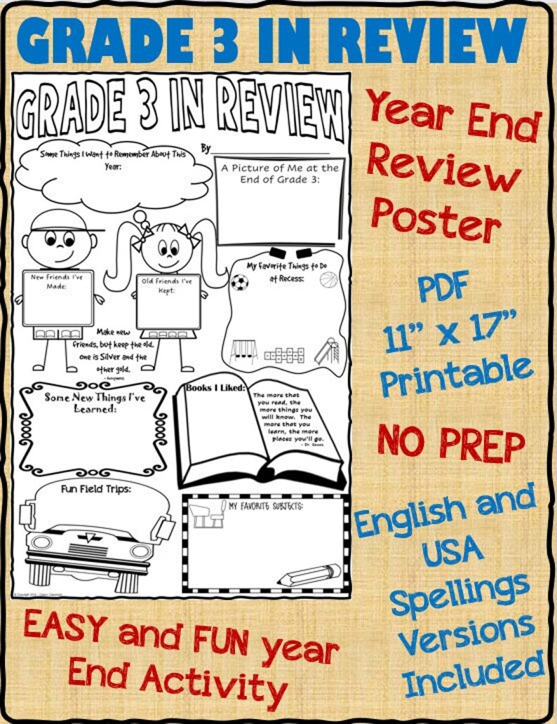 End of School Year Review Poster - Grade 3 - Etsy