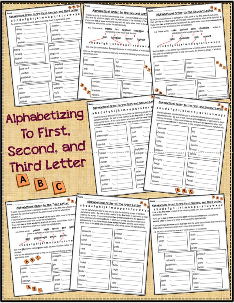 20 Alphabetizing to the First, Second, and Third Letter Worksheets With ...