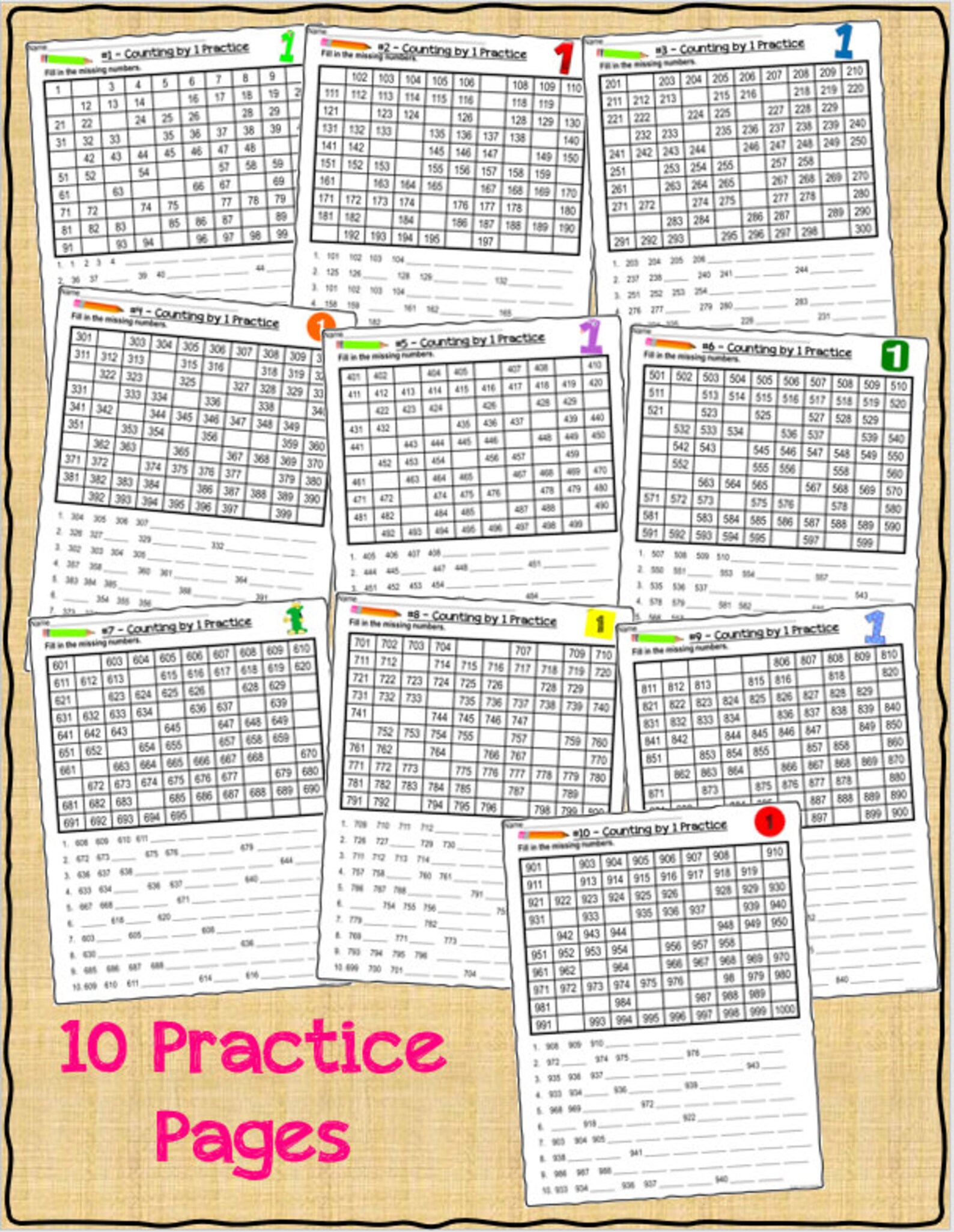 Math - Skip Counting to 1000 by 1 Worksheets - Set 1 - Etsy