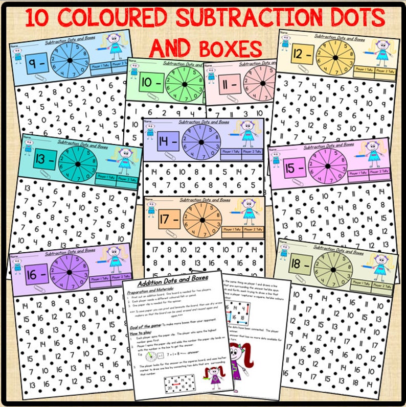 Addition and Subtraction Within 20 Dots and Boxes Math Games - Etsy