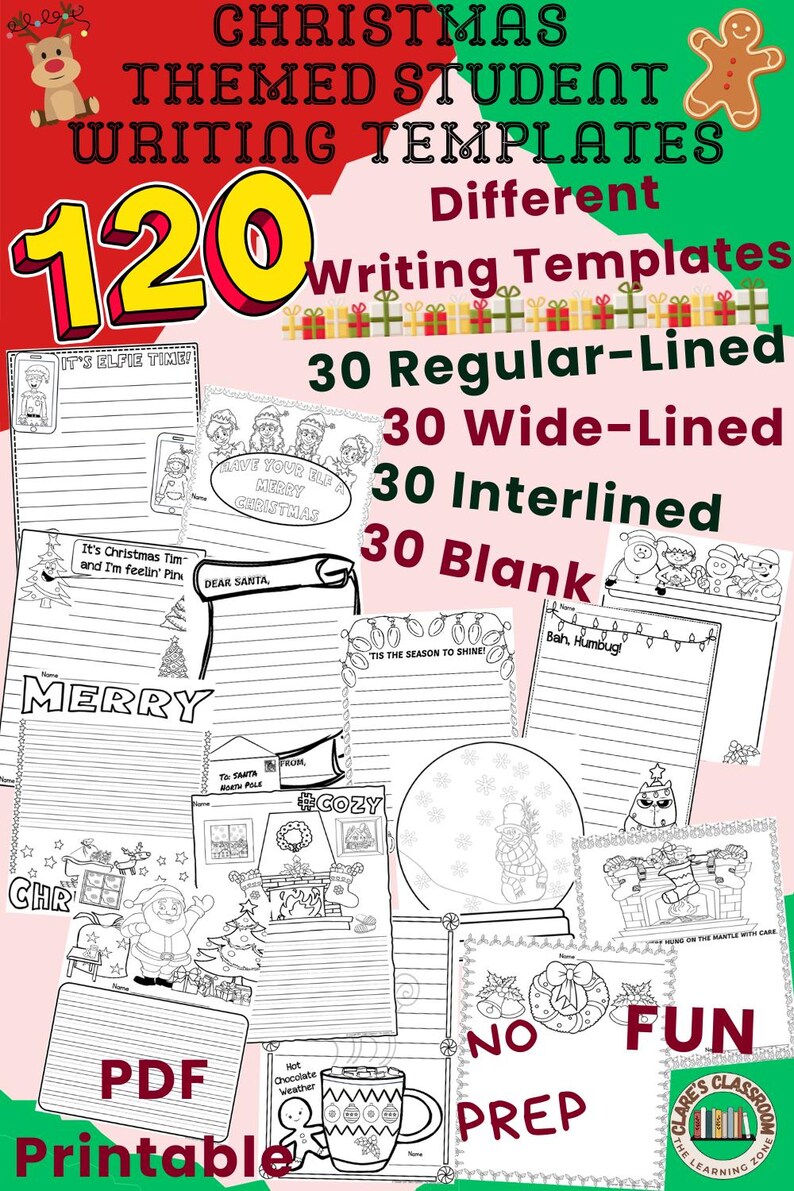 Christmas Student Writing Templates PDF - Regular-lined, Wide-lined ...