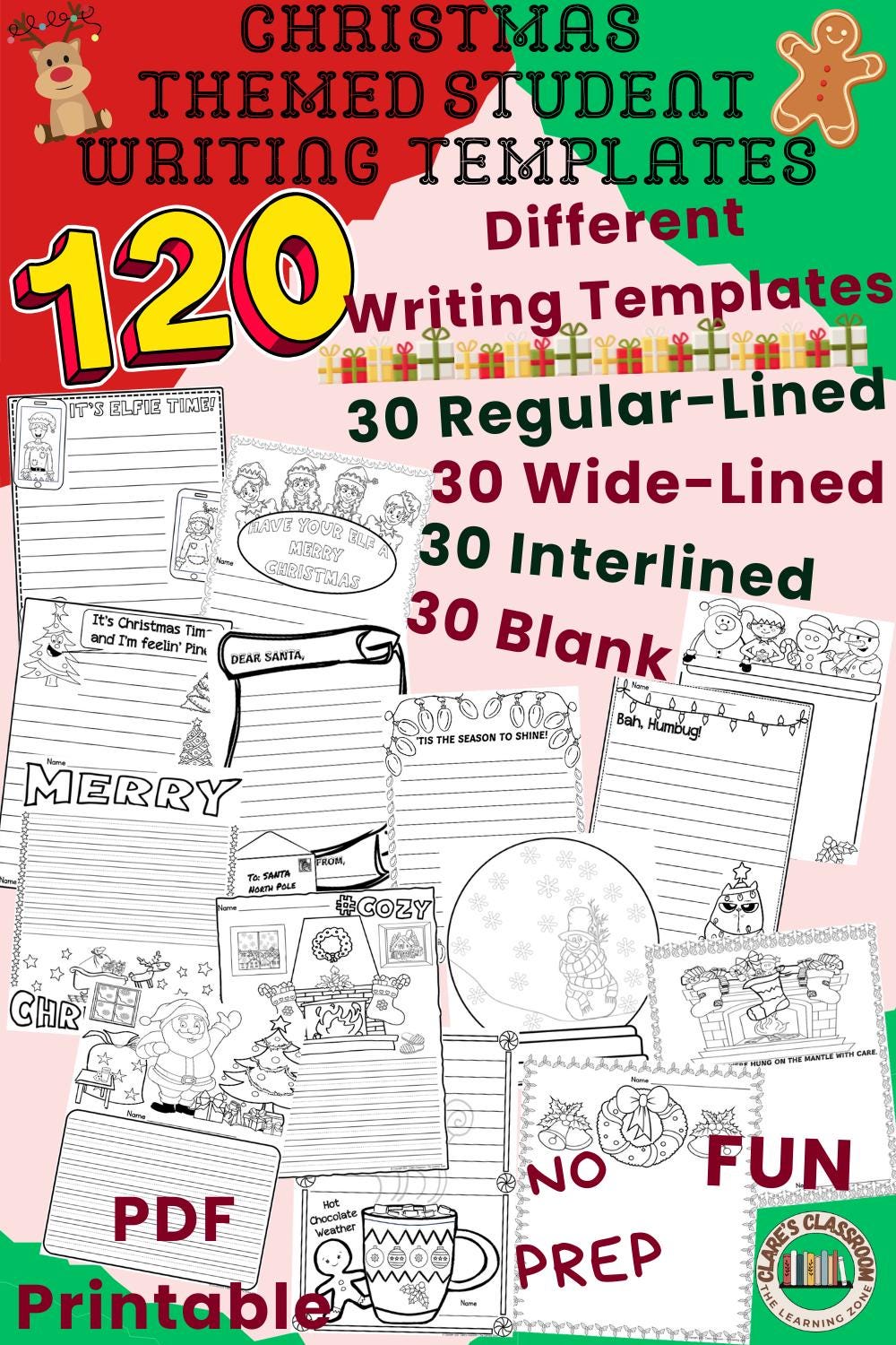 Christmas Student Writing Templates PDF - Regular-lined, Wide-lined ...